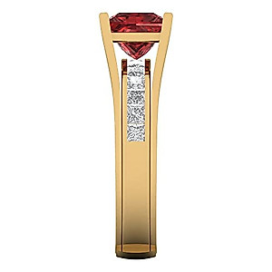 Clara Pucci 3.37ct Princess Cut Pave Solitaire with Accent Scarlet Red Garnet Sliding Statement Bridal Ring Band Set 14k Yellow Gold 5