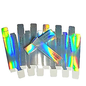 ANZKA 50 Pcs Lip Gloss Boxes,10.7x2.3x2.3 cm Silver Holographic Packaging Box, Kraft Paper Glossy Lipgloss Tube Wrapping Boxes