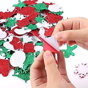 NT-ling Christmas Glitter Foam Stickers Self-Adhesive Christmas DIY Foam Craft Kits Santa Claus, Christmas Tree, Snowman, Bell, Elk, Bow, for Kids' Art Projects, Cards, Party Decorations,96 Pieces