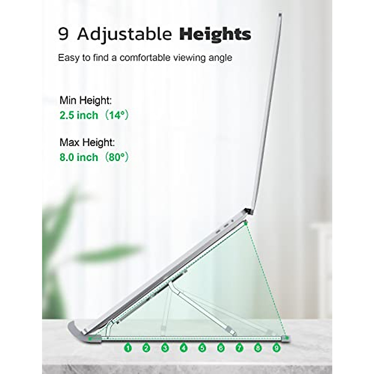 RIWUCT Laptop Stand for Desk, 9 Angles Adjustable Ergonomic Computer Stand with Detachable Phone Holder, Aluminum Cooling Portable Laptop Riser Holder Compatible with MacBook Pro Air Up to 15.6''