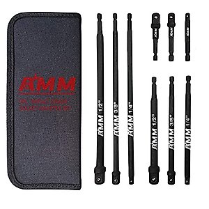 AMM 9-Piece Impact Grade Socket Adapter Set，1/4", 3/8", and 1/2" Drive | 3", 6", and 12" Socket Driver Adaptor，Adapt Your Power Drill To High Torque Impact Wrench