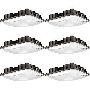 Konlite 27W LED Canopy Area Light - 6 Pack - Dark Bronze - 100W HID/M.H. Equivalent - 3800 LM - Daylight Light - 120-277V - UL, Idea for for Gas Station, Gym, Warehouse, Shop, Underpass, Loading Dock