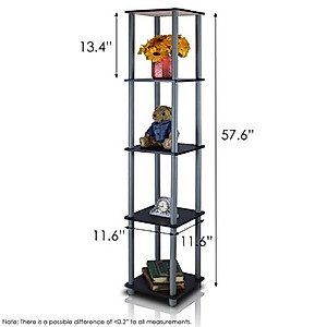FURINNO Turn-N-Tube 5-Tier Corner Square Rack Display Shelf, Round, Light Cherry/Black