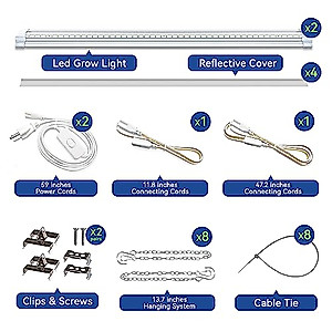 Monios-L Led Grow Lights for Indoor Plants Full Spectrum,T8 4FT 84W(2x42W) 5000K Growing Strips for Seedlings,Hanging Sunlight Replacement with Reflectors,2-Pack