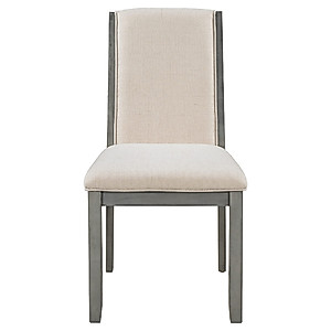 Tiophome Set of 4, Full Back Set with Upholstered, Farmhouse Dining Chairs with Solid Wood Frame and Legs,Gray+Cushion Beige