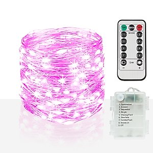suddus Pink Fairy Lights Battery Operated Outdoor Waterproof, 66ft 200 Led String Lights with Remote, Twinkle Lights for Valentines Day, Bedroom, Dorm, Tapestry, Christmas, Party Decorations
