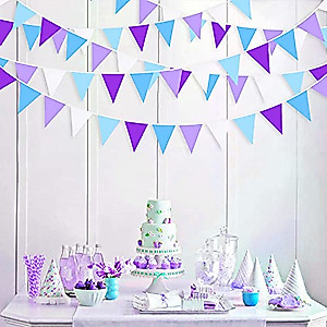 32Ft Purple Blue White Pennant Banner Fabric Triangle Flag Bunting Garland for Winter Frozen Party Wedding Birthday Anniversary Home Nursery Outdoor Garden Hanging Festivals Decoration (36Pcs)