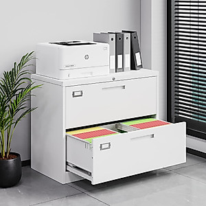 Letaya Metal Lateral File Cabinets with Lock, 2 Drawer Steel Wide Filing Organization Storage Cabinets,Home Office Furniture for Hanging Files Letter/Legal/F4/A4 Size (White-2 Drawer)