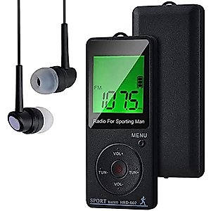 AM FM Portable Pocket Radio, Digital Tuning Volume with Earphone Rechargeable Battery AM FM Stereo Portable Radio for Walking, Mowing, Jogging