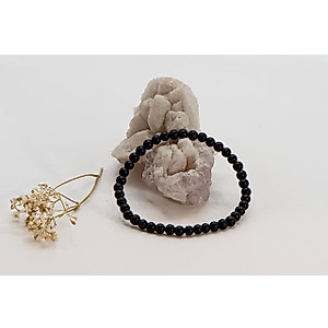 LTC Designs 4mm Smooth Round Matte Black Onyx Stretch Bracelet, 6.5"