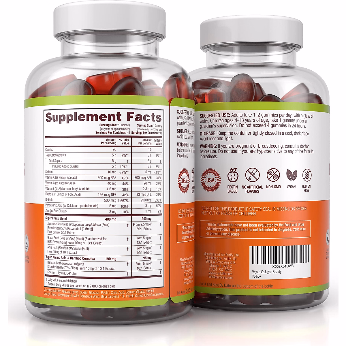 Biotin & Vegan Collagen Bundle, Gummies for Hair Growth, Healthier Skin & Nails (Bulk 90 Gummies), Collagen Booster Superfruit Complex with Resveratrol, Vitamin A, E, C - Replace Capsules, Pills