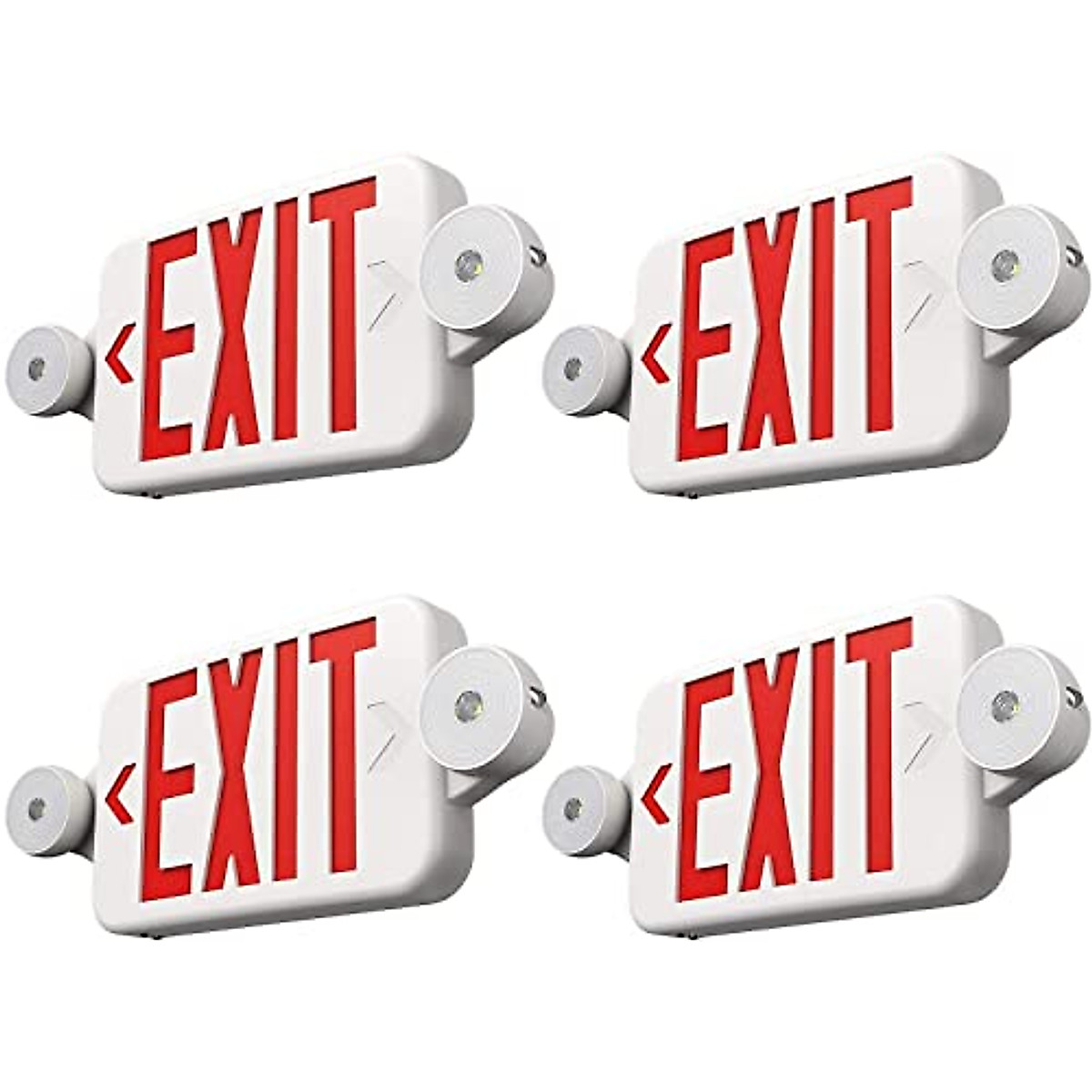 FREELICHT 4 Pack Exit Sign with Emergency Lights, Two LED Adjustable Head Emergency Exit Light with Battery Bundle 4 Pack Emergency Light, Emergency Lights for Business