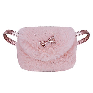 Kids Girls Toddlers Lovely Bowknot Hairy Mini Shoulder Bags Crossbody Bags Cell Phone Case Holder Small Purse Clutch Cross Body Handbags for 1-5 Yrs, Great for Birthday Christmas