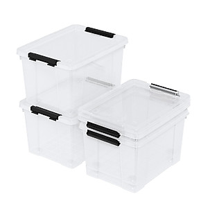 Afromy 22 Qt Latching Storage Box, Stackable Bin with Latch Lid, Plastic Storage Container Tote, Clear, 4-Pack