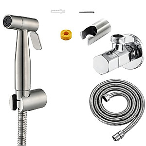 MINJING Handheld Bidet Sprayer with Angle Vavle, Stainless Steel Toilet Cleaner Bidet Sprayer Set, Baby Cloth Diaper Sprayer and Shower Wash Hose,Black