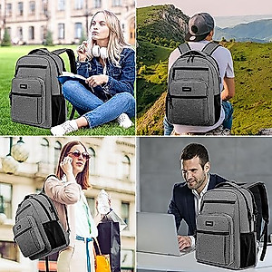 LIBENED Backpack for Women Men, School Backpack for Teen, Laptop Mochila with USB Charging Port, 15.6 Inch Waterproof Backpack for Business, College and Travel, Grey