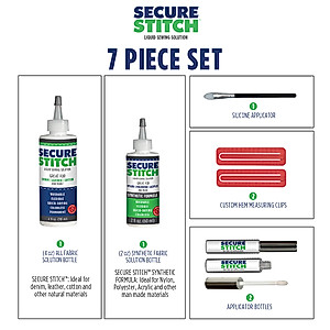 Secure Stitch Liquid Sewing Solution Kit! Fabric Glue That Quickly Mends, Alters, Hems & Embellishes Without a Needle and Thread! Includes: 4oz.Fabric Solution & 2oz All Fabric Solution