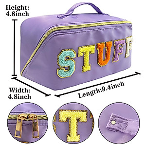 Nylon Makeup Bag Purple Chenille Letter Makeup Bag Preppy Cosmetic Bag Stoney Clover Pouch Chenille Patch Bag Better Belt Bag Cosmetic Bag Varsity Letter Pouch Flat Lay Makeup Bag Stuff Toiletry Bag