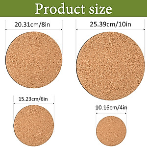 8 Pieces 4 Sizes Cork Plant Saucers Plant Mats Round Coasters Pad for Plants House Garden Indoors Pots DIY Craft Project (4 Inches,6 Inches,8 Inches,10 Inches)