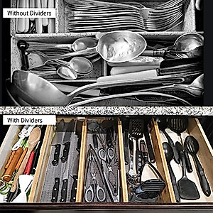 Utoplike 4 pcs Bamboo Kitchen Drawer Dividers(16.8-21.8IN),Adjustable Drawer Organizers,Spring Loaded,Works in Kitchen,Dresser,Bathroom,Bedroom,Drawer,Desk