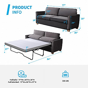 Mjkone 2-in-1 Pull Out Sofa Bed, Queen Size Velvet Sleeper Sofa Bed with Folding Foam Mattress, Pull Out Couch Bed for Living Room/Apartment/Small Spaces(Queen, Dark Grey)