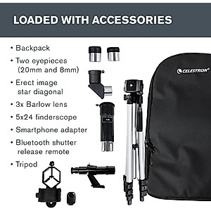 Celestron – 60mm Travel Scope DX – Ideal Portable Refractor Telescope for Beginners – Fully Coated Glass Optics – BONUS Astronomy Software Package – Includes Smartphone Adapter for Digiscoping