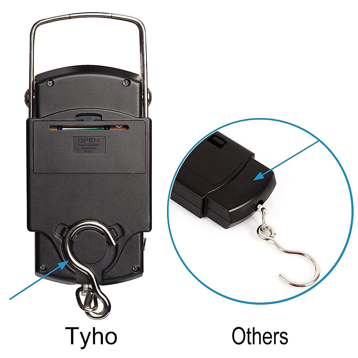 TyhoTech Fishing Scale 110lb/50kg Backlit LCD Screen Portable Electronic Balance Digital Fish Hook Hanging Scale with Measuring Tape Ruler, D Shape Buckle and Carry Bag Included