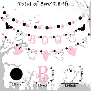 Doumeny 3pcs Halloween Boo Felt Garlands Bat Hanging Banner Ghost Theme Ball Garlands Halloween Black Pink White Pom Pom Banner Halloween Party Felt Banner for Halloween Party Fireplace Home Decor