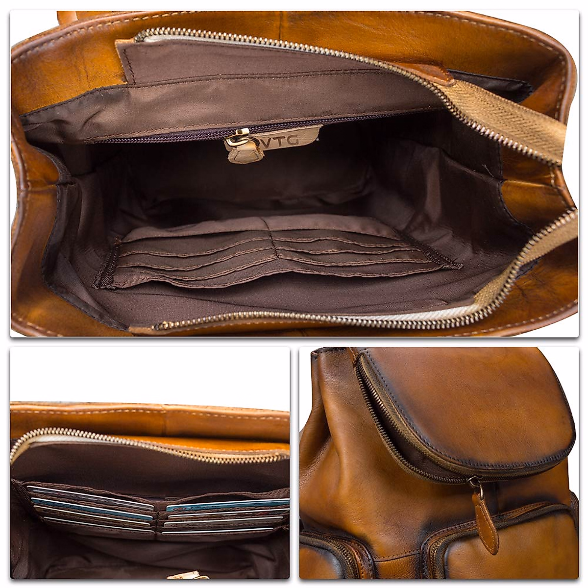 IVTG Genuine Leather Backpack for Women Vintage Real Leather Rucksack Fashion Knapsack Purse Daypack Bag High Capacity (Brown)