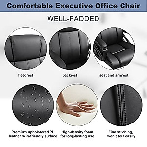 Executive Office Chair, Ergonomic Home Office Desk Chair with Wheels, Thicken Armrest and Lumbar Support, Upholstered Leather Computer Chair with Tilt Function, Black Task Chair