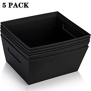 DEAYOU 5 Pack Gift Basket Empty, 12" x 10" Kraft Basket With Handle, 6 LB Cardboard Gift Basket Market Tray, Large Black Paper Basket Holder Container for Wine Gift, DIY, Food, Snacks, Crafts, Easter