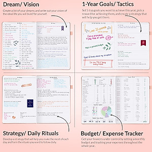 GoGirl Planner PRO - Undated Horizontal Layout Weekly Planner and Organizer + Budgeting and Expense Tracking Pages, Goals Journal & Agenda, 7" x 10" Hardcover, Lasts 1 Year - Peach Pink