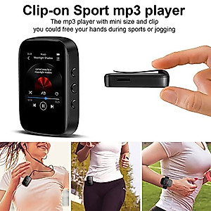 32GB Mp3 Player with Bluetooth Sports Clip-on Music Player for Running Walking Support Full-Touch Screen FM Radio Line-in Voice Record TF Card Up to 128GB-Black