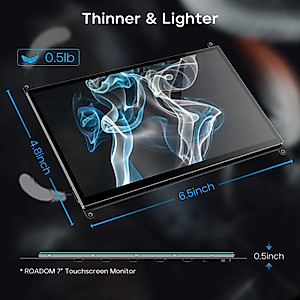 ROADOM 7’’ Raspberry Pi Screen, IPS1024×600,Responsive Smooth Touch,Dual Built-in Speakers,HDMI Input,Compatible with Raspberry Pi 5/4/3,Driver Free