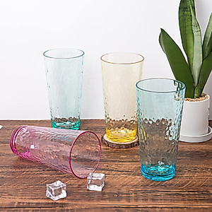 KOXIN-KARLU Mixed Drinkware 26-ounce Plastic Tumbler Acrylic Water Glasses, set of 6 Coral Pink