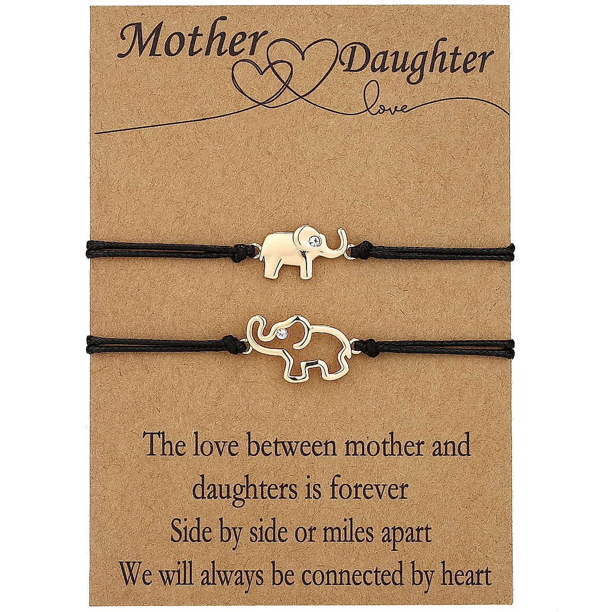 Ascona Mother Daughter Bracelets Set for 2, Mom Daughter Elephant Matching Bracelet, Back To School Bracelet Mommy and Me Mothers Day Valentines Day Gifts (Gold)
