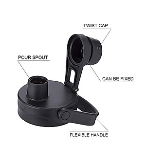 Bottle Bottle Wide Mouth Sports Cap Hydroflask Lid for 12 OZ, 18 OZ, 20 OZ, 32OZ, 40OZ Bottles Leak-Proof Twist Spout Replacement Lid with Handle (Black)