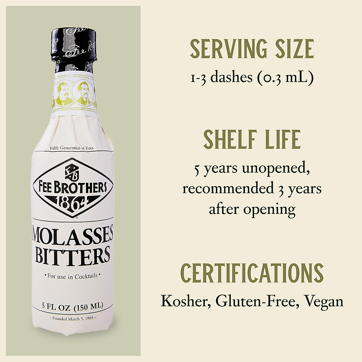 Fee Brothers Molasses Cocktail Bitters - Aromatic Cocktail Mixer & Concentrated Flavoring, Gluten Free, Vegan-Friendly, 5 fl oz