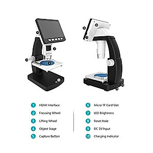 LCD Digital Microscope, YINAMA 4.3 Inch 50X-1000X Magnification 1080P Compound Handheld Microscopes Camera with Rechargeable Battery Mini Hdmi Port 8 LED Lights Slides