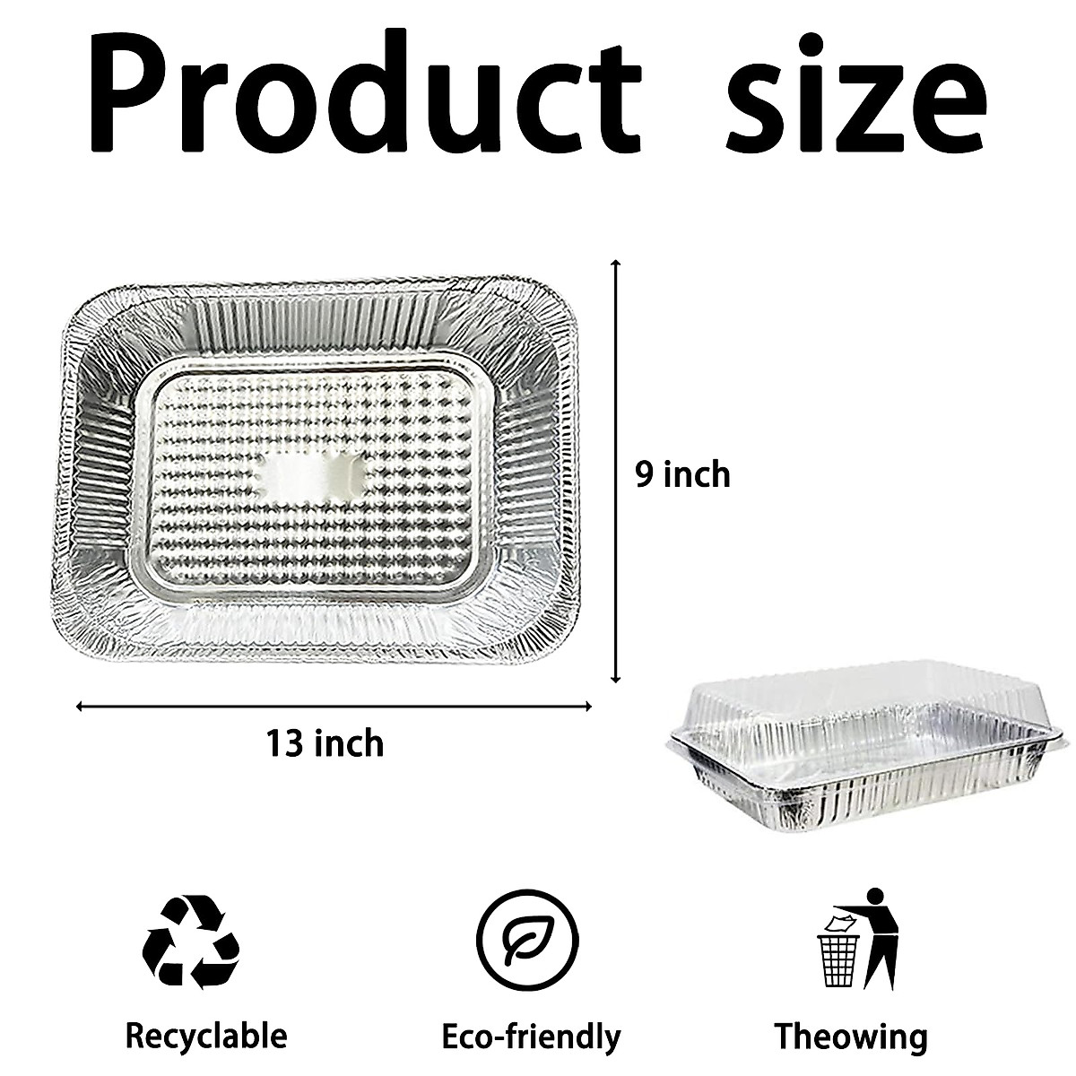 JIUMO Aluminum Pans with Lids 9''x 13'', Disposable Tin Foil Pans,Extra Heavy Duty Foil Baking Pans,Half-Size Deep Steam Table Pans, for Catering Party Meal Prep,Take Out, Freeze (10 Packs)