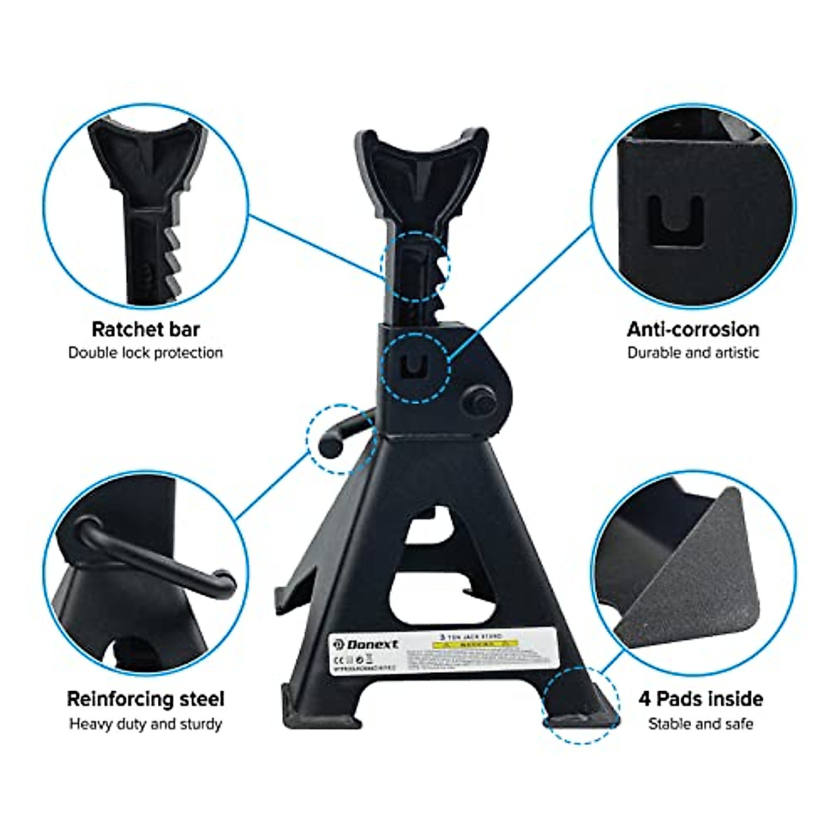 Donext Jack Stands 3 Ton (6,500 lb) Capacity Steel, 1 Pair Black Lifting Stand Adjustable Jack Stands