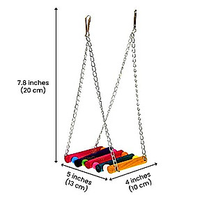 SunGrow Parrot Cage Hammock Swing, Colorful Wooden Swing with Metal Chain and Clasp, 1 Pack