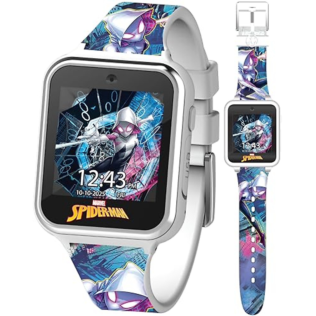Accutime Spiderman Ghost Spider Educational Learning Touchscreen Kids Smartwatch - Multicolor Strap- Toy - Girls, Boys, Toddlers - Selfie Cam, Games, Alarm, Calculator, Pedometer (Model: SPD4935AZ)