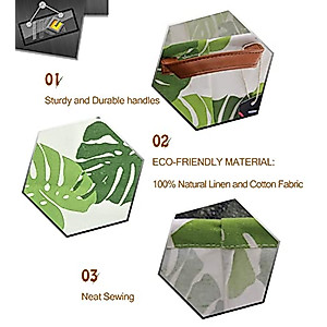 HKEC Rectangle Green Storage Basket,Clothes Basket with Handles, Collapsible Storage Box,Cute Canvas Toy Bin for Kids,Gift Basket,Room Decor(Banana leaf)