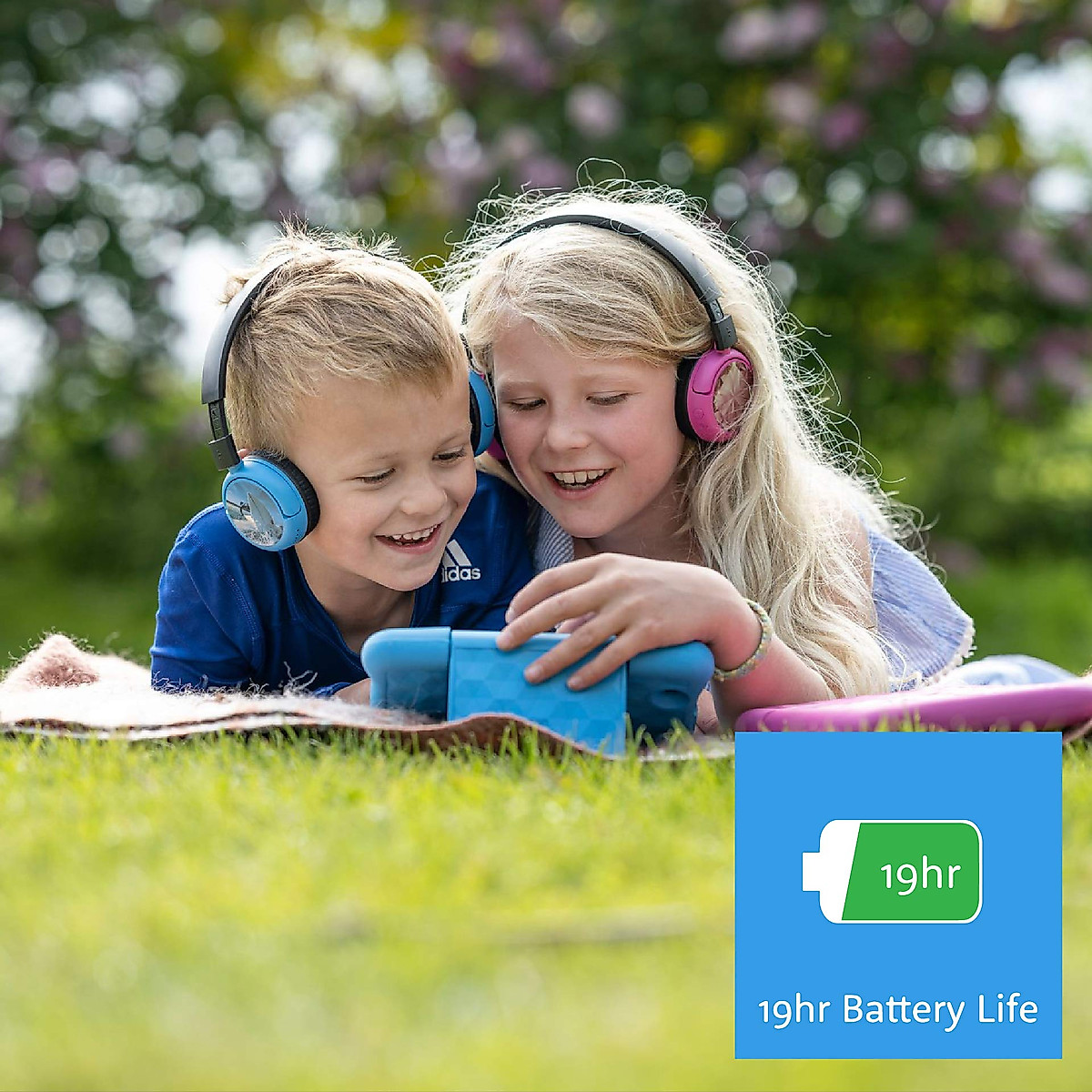 Made for Amazon, Volume Limiting Bluetooth BuddyPhones, PopTime in Blue. Ages (8-15)