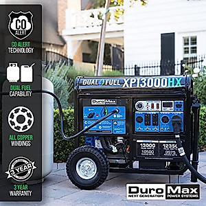 DuroMax XP13000HX Dual Fuel Portable Generator - 13000 Watt Gas or Propane Powered - Electric Start w/ CO Alert, 50 State Approved, Blue