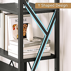 GAOMON Triple Wide 5 Tier Book Shelf, 70.8” Tall Bookcase with 14 Open Shelves, Large Industrial Bookshelves and Bookcases with Metal Frame for Home Office, Study Room, Living Room-Black