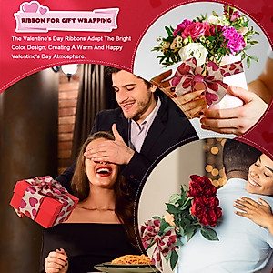 2 Roll 20 Yards Glitter Hearts Wired Edge Burlap Ribbon Valentine Ribbon Valentine's Day Wired Ribbon for DIY Gift Wrapping Wreath Crafts Decoration, 2.5 Inch (Black, Red, Pink)