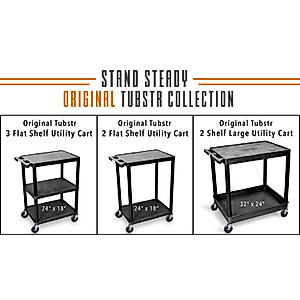 Stand Steady Tubstr 3 Flat Shelf Printer Cart, Compact and Heavy-Duty Utility Storage - Supports up to 300 lbs, Great for Home, Office, Warehouse, 28 x 18 in Tool Table, Moves Cargo Easily (Black)