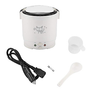 Mini Rice Cooker, 12V Electric Lunch Box Multifunctional Portable Rice Cooker Food Automatic Non Stick Pot for Car Travel Camping (White)